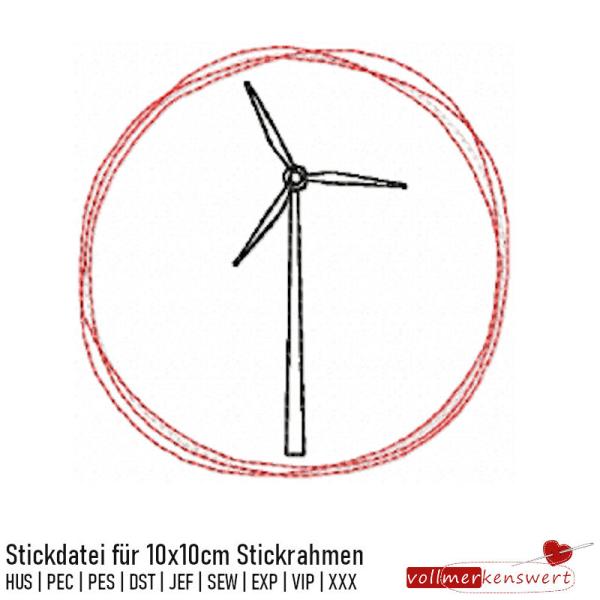 vollmerkenswert - Stickdatei Windrad im Doodle-Rahmen10x10cm ...