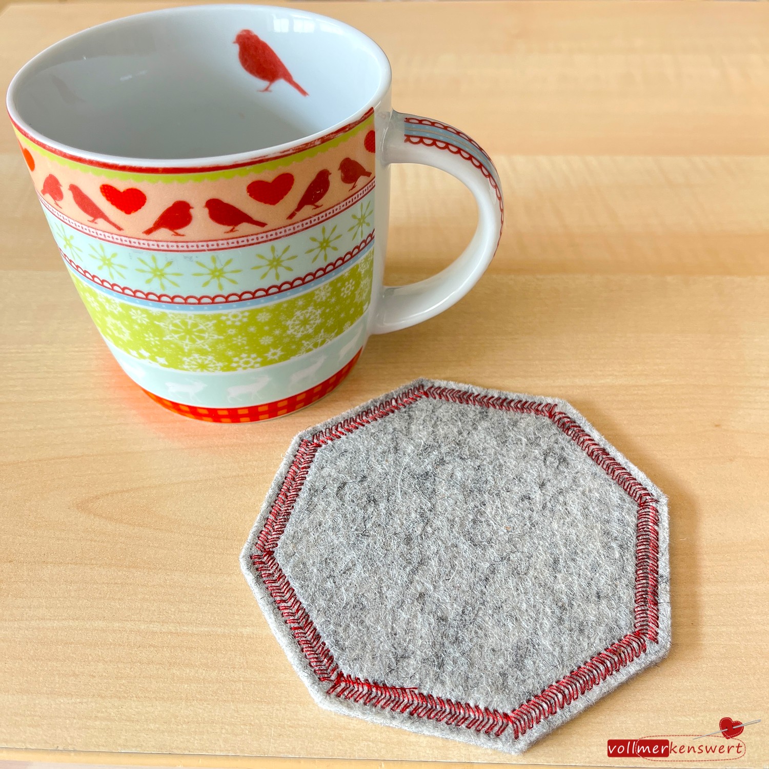 vollmerkenswert - 12 ITH-Stickdateien MugRug Untersetzer Oktagon 6x ...